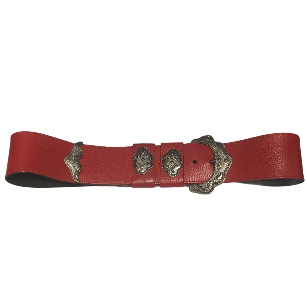 Vintage Gail Labelle Red Leather Western Belt L/Xl - Gem